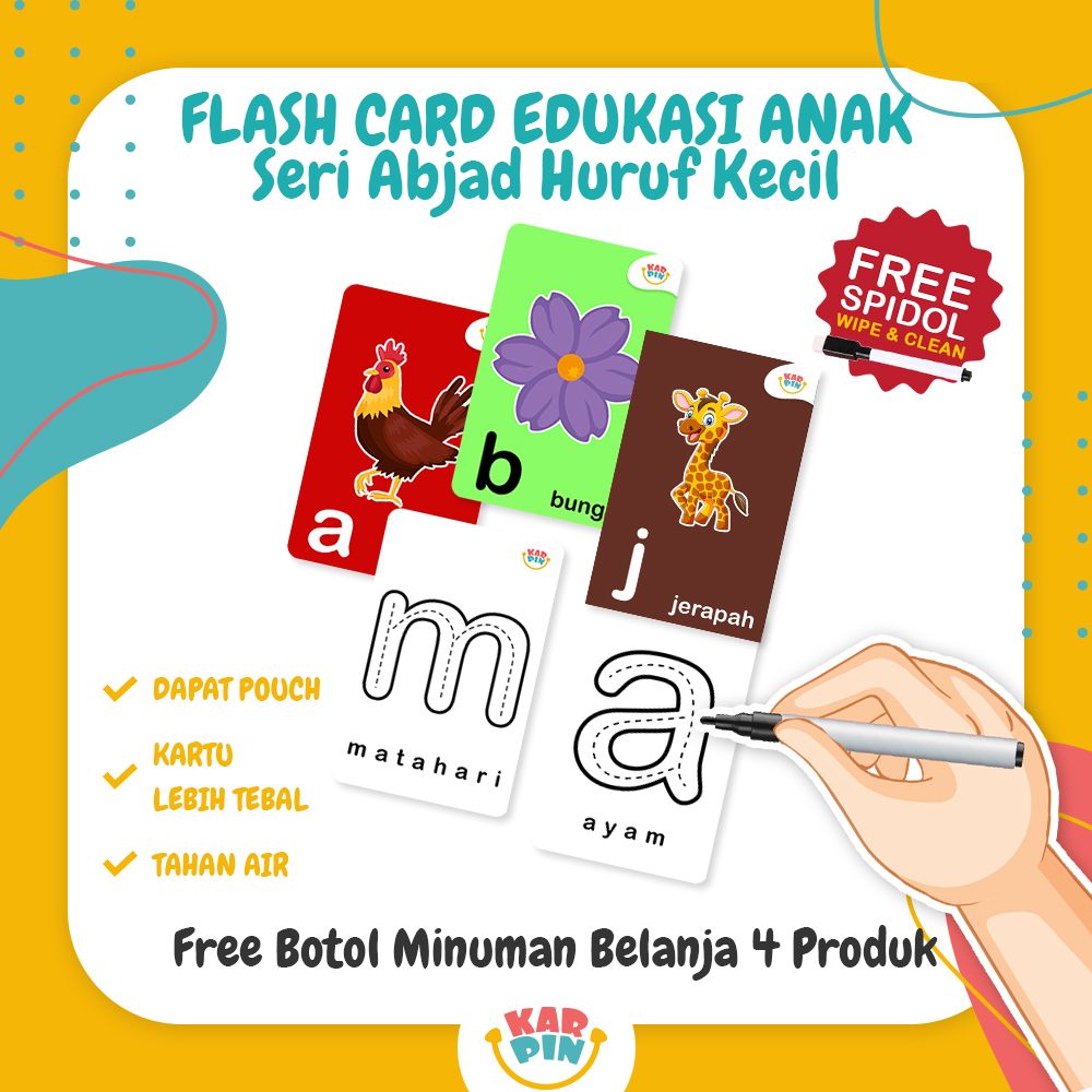 Flash Card Edukasi Anak Wipe & Clean Karpin (Seri Abjad Huruf Kecil ...